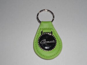 comet script leather keychain - bright green