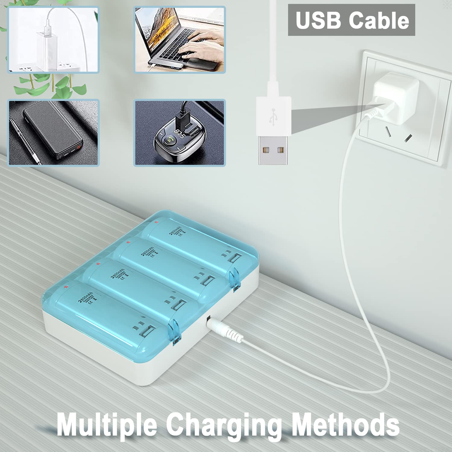 ActZone 4-in-1 Charging Station 4 port Charger Dock Box with 4 Rechargeable 2800 mAh Battery + USB Cable Compatible for Wii/Wii U Remote Controller White