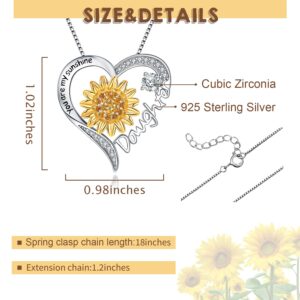 URMWMOO Daughter Necklace S925 Sterling Silver Sunflower You are My Sunshine Heart Pendant Necklaces Daughter Jewelry Birthday Christmas Mothers Day Gifts for Daughter Women