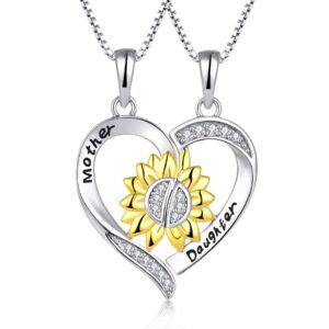 starchenie mother necklace sterling silver sunflower heart mother and daughter matching necklace set for 2 necklace for women