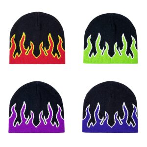 coriresha fall winter beanie knit hats for men & women, warm & soft stylish flame skull caps red