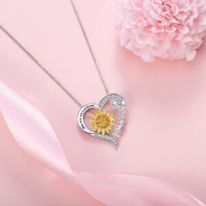 URMWMOO Daughter Necklace S925 Sterling Silver Sunflower You are My Sunshine Heart Pendant Necklaces Daughter Jewelry Birthday Christmas Mothers Day Gifts for Daughter Women