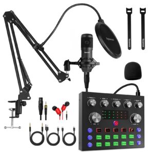 podcast equipment bundle,audio interface with dj mixer and voice changer studio broadcast microphone, perfect for recording,live streaming,gaming,compatible with pc,smartphone,play station