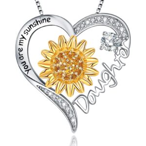 urmwmoo daughter necklace s925 sterling silver sunflower you are my sunshine heart pendant necklaces daughter jewelry birthday christmas mothers day gifts for daughter women