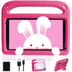 goodtel 2024 kids tablet for kids android tablet 7 inch 128gb extended memory, installed parental control mode puzzle game ips hd display, toddler tablet with shock-proof case, pink