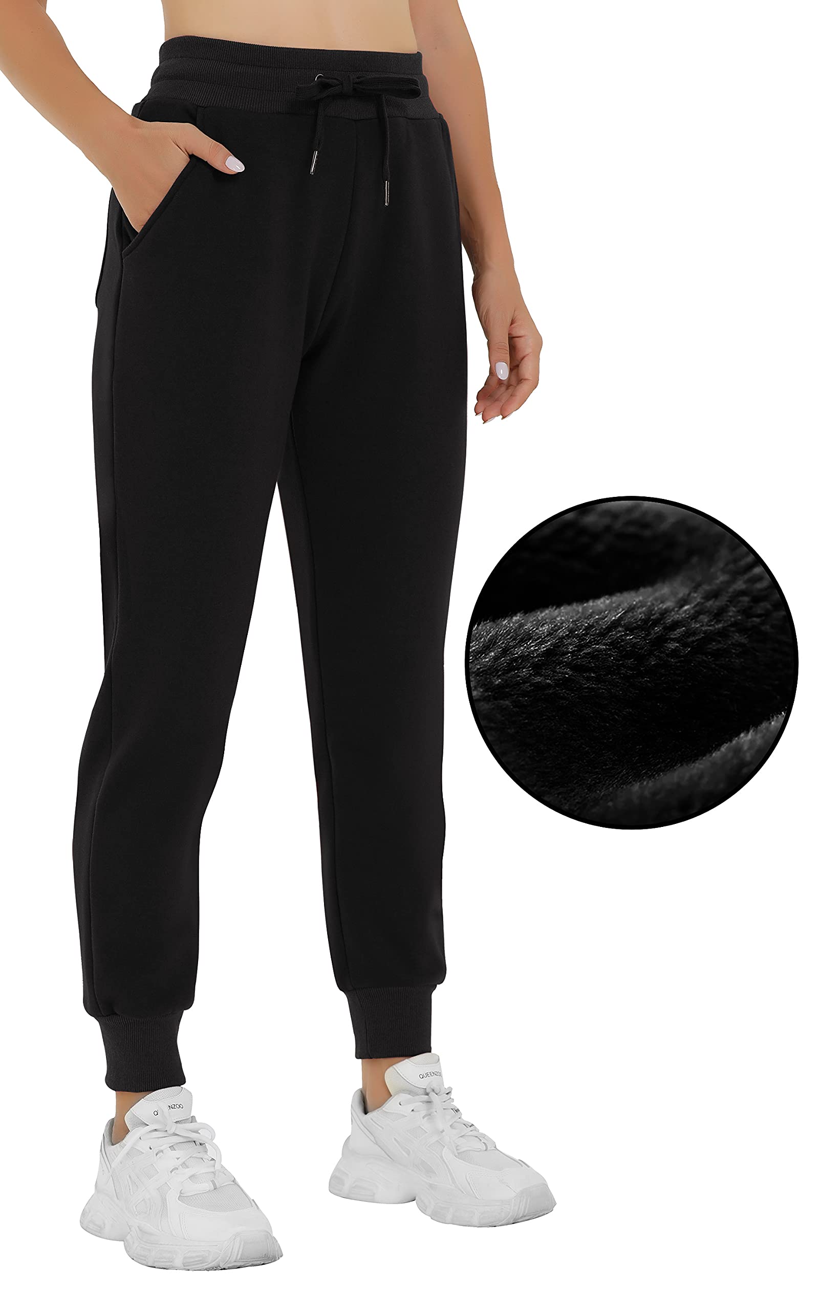 Heathyoga Fleece Lined Joggers for Women Thermal Sweatpants for Women Joggers with Pockets Workout Pants Running Pants Black