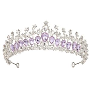 aw bridal tiaras and crowns for women purple crystal princess tiara - queen crown headband for halloween costume party prom wedding christmas hair accessories, purple + silver