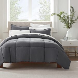 serta simply clean ultra soft hypoallergenic solid 3 piece comforter set, king, grey