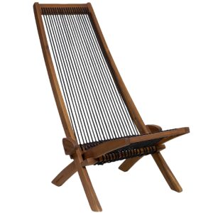 clevermade tamarack folding rope chair - foldable outdoor low profile wood lounge chair for the patio, backyard, and deck, no assembly required