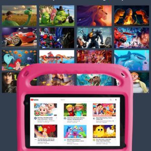 GOODTEL 2024 Kids Tablet for Kids Android Tablet 7 inch 128GB Extended Memory, Installed Parental Control Mode Puzzle Game IPS HD Display, Toddler Tablet with Shock-Proof Case, Pink