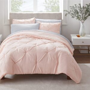 serta simply clean lightweight 7 piece pleated bed in a bag for all season, queen, blush