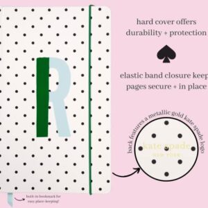 Kate Spade New York Take Note Large Polka Dot Leatherette Initial Notebook, Bound Journal Includes 168 Lined Pages and Bookmark, R (Green)