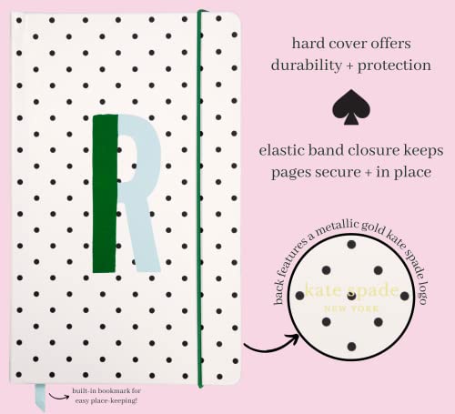 Kate Spade New York Take Note Large Polka Dot Leatherette Initial Notebook, Bound Journal Includes 168 Lined Pages and Bookmark, R (Green)