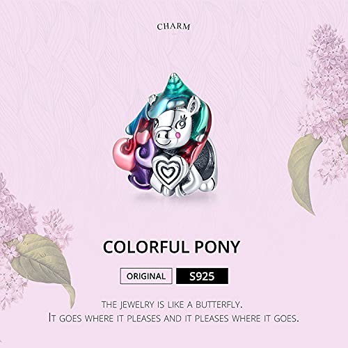 Manhe Charms Animal Charm Sterling Silver Horse Dog Flamingo Unicorn Charms for Pandora Bracelet (Pony Charms)