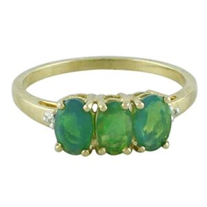 Carillon 0.79 Carat Green Ethiopian Opal Oval Shape Natural Non-Treated Gemstone 925 Sterling Silver Ring Engagement Jewelry (Yellow Gold Plated) for Women & Men