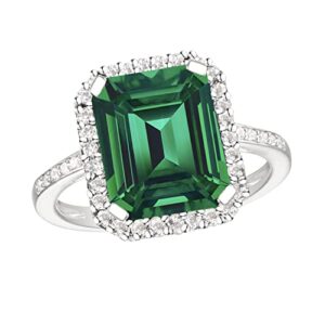 tirafina emerald cut gemstone ring, lab-created emerald and white sapphire ring set in a sterling silver band, emerald cut birthstone rings, silver jewelry, rings for women (10x8 mm stone)