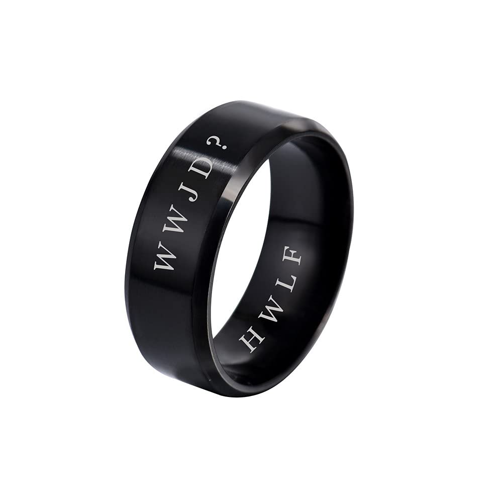 WWJD Ring What Would Jesus Do Engraved Finger Ring for Men Women Stainless Steel Matte Band Rings HWLF He Would Love First Inner Christ Reminder Jewelry,Black,Size 11