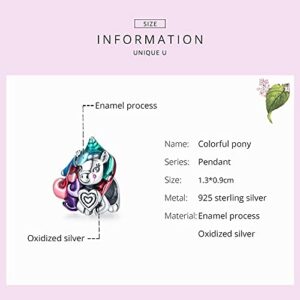 Manhe Charms Animal Charm Sterling Silver Horse Dog Flamingo Unicorn Charms for Pandora Bracelet (Pony Charms)