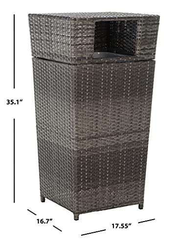 SAFAVIEH Outdoor Collection Mazeli Grey Brown Woven Square Lid Trash Bin (Fully Assembled) PAT7512C