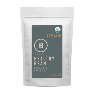 healthy bean coffee - organic espresso ground coffee - low acid coffee grounds, strong, rich flavor clean coffee, healthy coffee - usda organic ground espresso, mycotoxin free coffee, 11oz