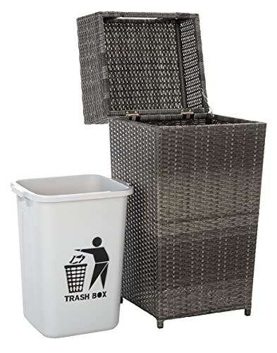 SAFAVIEH Outdoor Collection Mazeli Grey Brown Woven Square Lid Trash Bin (Fully Assembled) PAT7512C