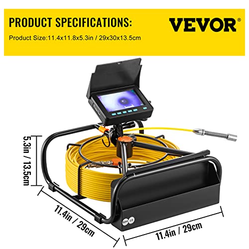 VEVOR Sewer Camera, 164ft/50M 4.3" Pipe Drain Inspection Camera with DVR Function & Snake Cable, Waterproof IP68 Borescope w/LED Lights, Industrial Endoscope for Home Wall Duct Drain Pipe Plumbing