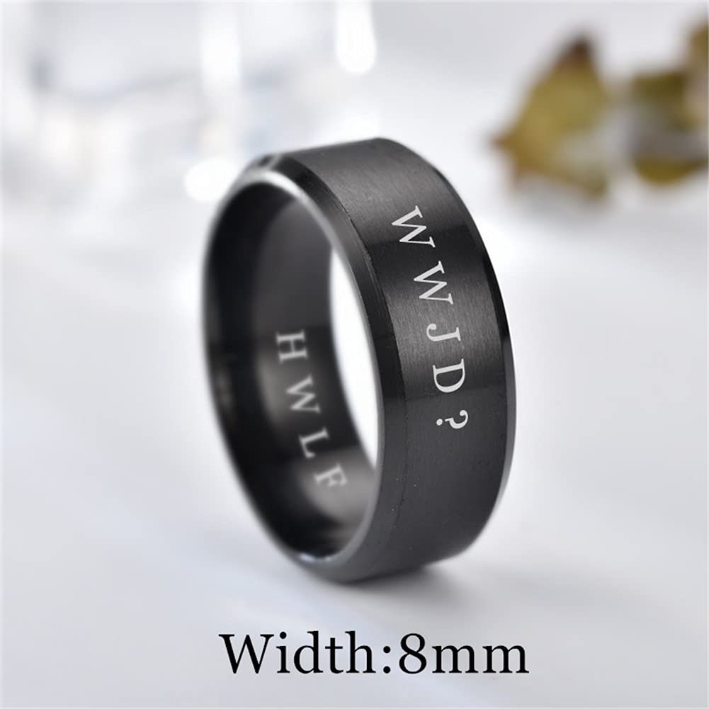 WWJD Ring What Would Jesus Do Engraved Finger Ring for Men Women Stainless Steel Matte Band Rings HWLF He Would Love First Inner Christ Reminder Jewelry,Black,Size 11