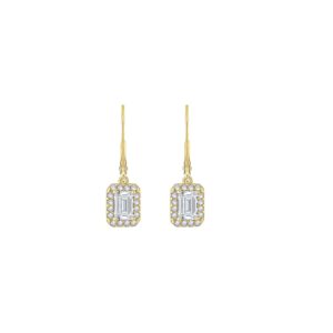 DIAMONBLISS Leverback Drop & Halo Earrings for Women by DIAMONBLISS | 14K Yellow Gold, Platinum Plated 925 Sterling Silver | 1 Carat Emerald Cut Cubic Zirconia CZ Simulated Diamond | Halo Drop Earrings