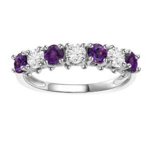 tirafina amethyst and lab-created white sapphire band ring, alternating stones, sterling silver, (3.5mm stone)