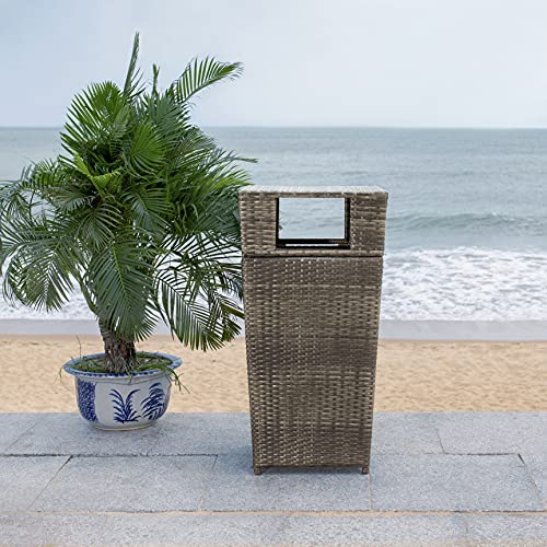 SAFAVIEH Outdoor Collection Mazeli Grey Brown Woven Square Lid Trash Bin (Fully Assembled) PAT7512C