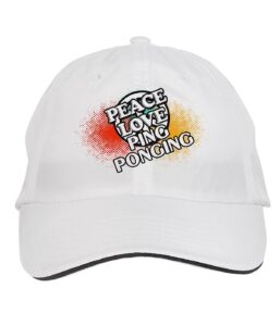 makoroni - peace love ping ponging hat adjustable cap, desn46 white