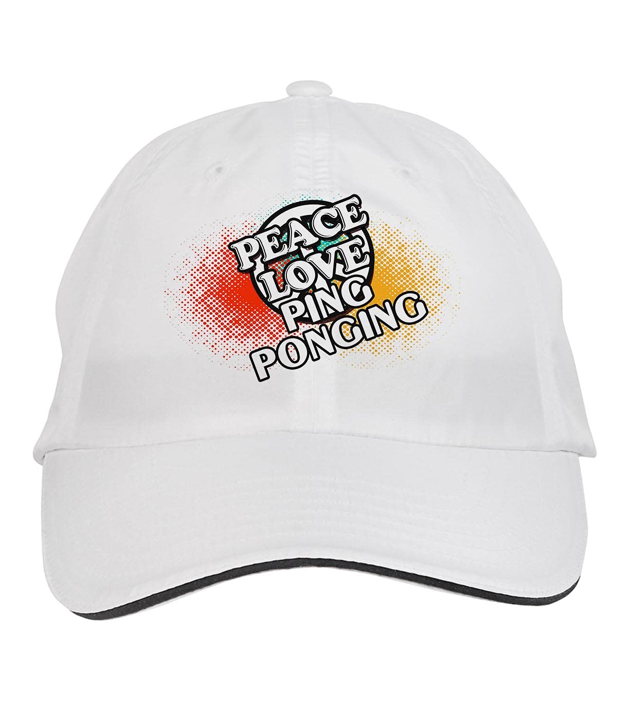 Makoroni - Peace Love PING PONGING Hat Adjustable Cap, DesN46 White