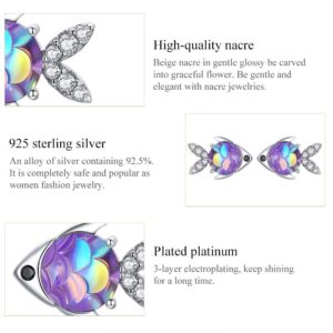 Qings Cute Fish Earrings - Sterling Silver 925 Stud Earrings Cubic Zirconia Purple Dainty Earrings Happy Fish Studs for Women