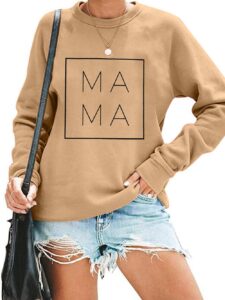 egelexy mama sweatshirt women funny letter print mom life blouse tops casual long sleeve pullover tees (apricot, large)