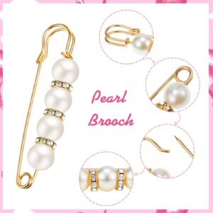 Hicarer 18 Piece Pearl Brooch Pins Women Decorative Safety Pins Clothing Shawl Clips Artificial Pearls Brooch Elegant Pearl Cardigan Collar Brooch Clips for Women Dress Skirt Sweater(Retro Style)