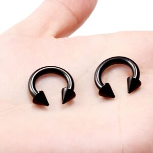 Ftovosyo PA Ring Internally Threaded Spike Circular Barbells Horseshoe Black Large Septum Ring Ear Gauges Earrings 8G 3mm 12mm 1/2" Surgical Steel Pierced Body Jewelry for Women Men