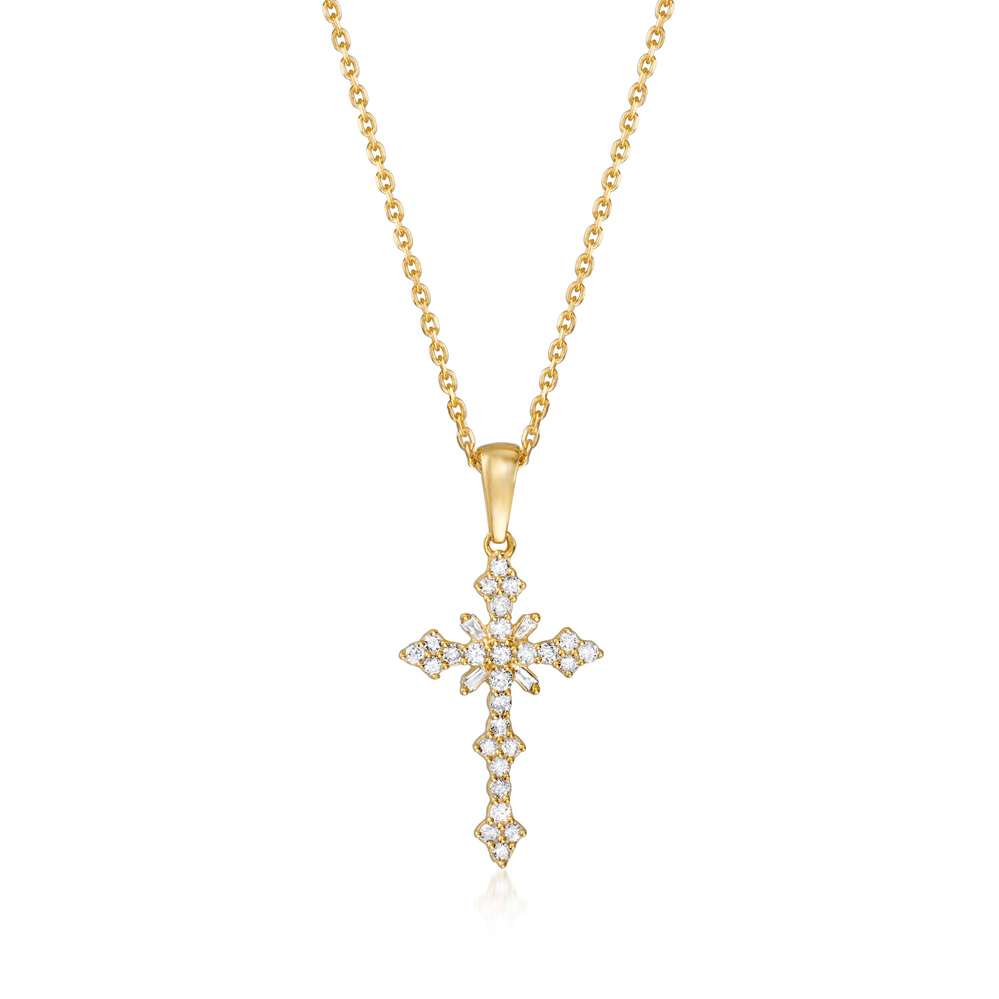 Ross-Simons 0.25 ct. t.w. Diamond Cross Pendant Necklace in 18kt Gold Over Sterling. 16 inches