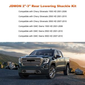 JDMON 2-3 inch Rear Drop Shackle Kit Compatible with Chevy CMC Silverado Sierra 1500HD 2500HD 3500HD 2001-2010 2WD 4WD Suspension Lowering Shackles Replace 410730