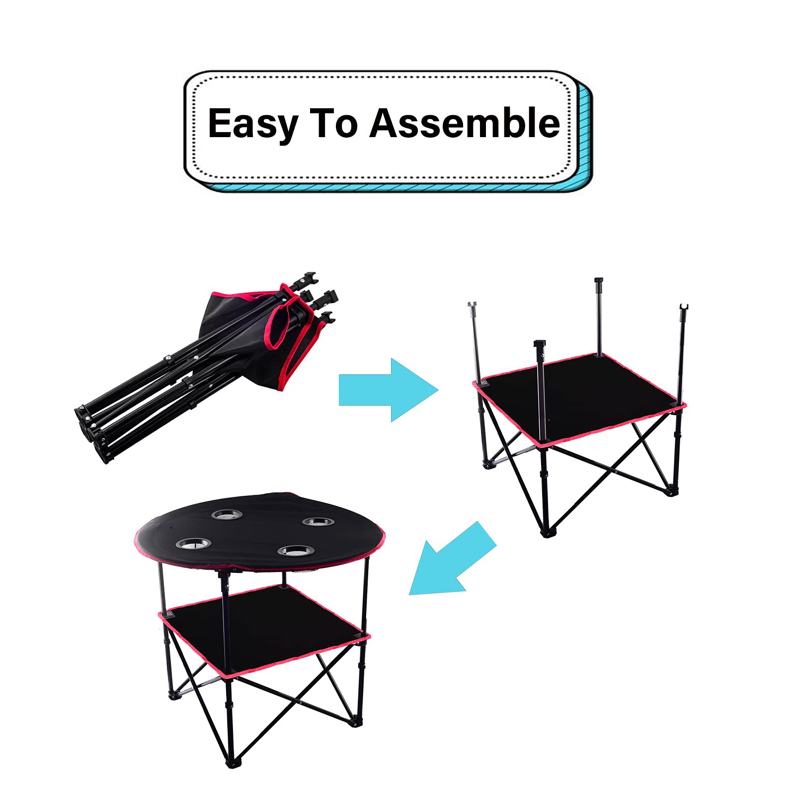 WONGPERG Portable Canvas Table Camping Table, Travel Folding Table with Cup Holder, Portable Canvas Table Picnic Travel Folding Table Camping Table with 4 Mesh Cup Holders Convenient Carry Case