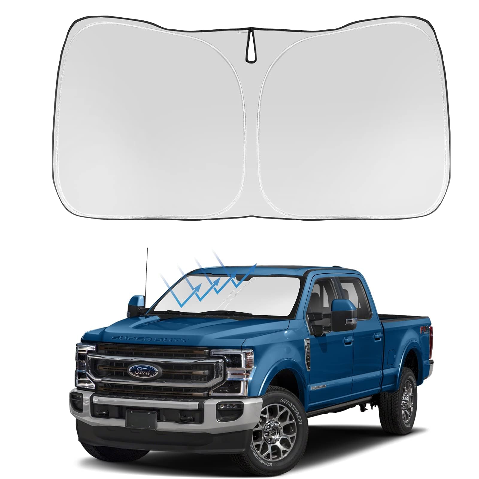 Proadsy 2024 Upgrade Front Windshield Sun Shade Foldable Sunshade Protector Custom Fit 2017-2024 Ford Super Duty F-250 F250 F-350 F350 F-450 F450 F-550 F550 2Door 4Door Pickup Accessories