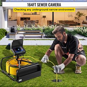 VEVOR Sewer Camera, 164ft/50M 4.3" Pipe Drain Inspection Camera with DVR Function & Snake Cable, Waterproof IP68 Borescope w/LED Lights, Industrial Endoscope for Home Wall Duct Drain Pipe Plumbing