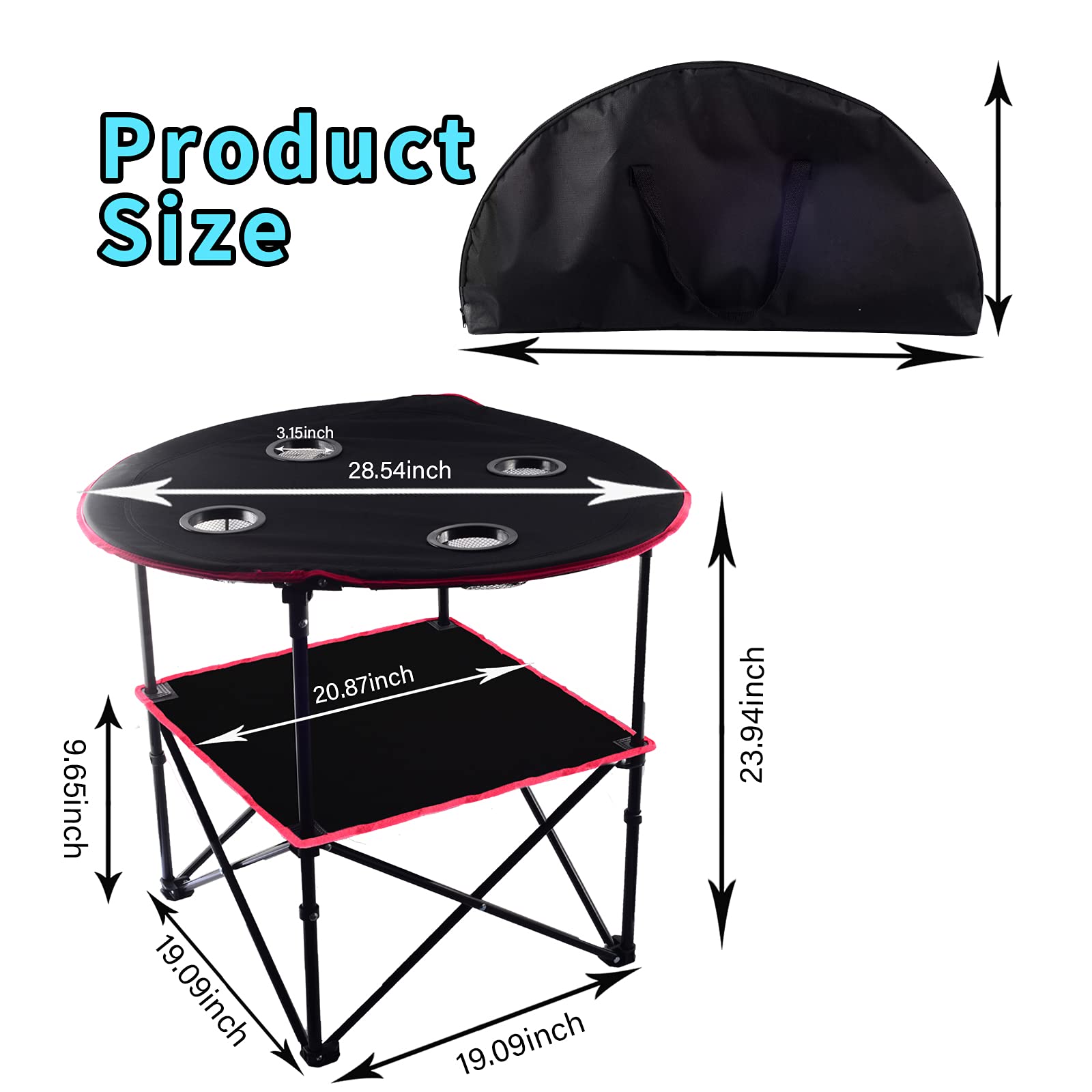 WONGPERG Portable Canvas Table Camping Table, Travel Folding Table with Cup Holder, Portable Canvas Table Picnic Travel Folding Table Camping Table with 4 Mesh Cup Holders Convenient Carry Case