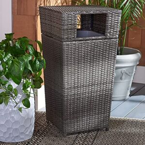 SAFAVIEH Outdoor Collection Mazeli Grey Brown Woven Square Lid Trash Bin (Fully Assembled) PAT7512C