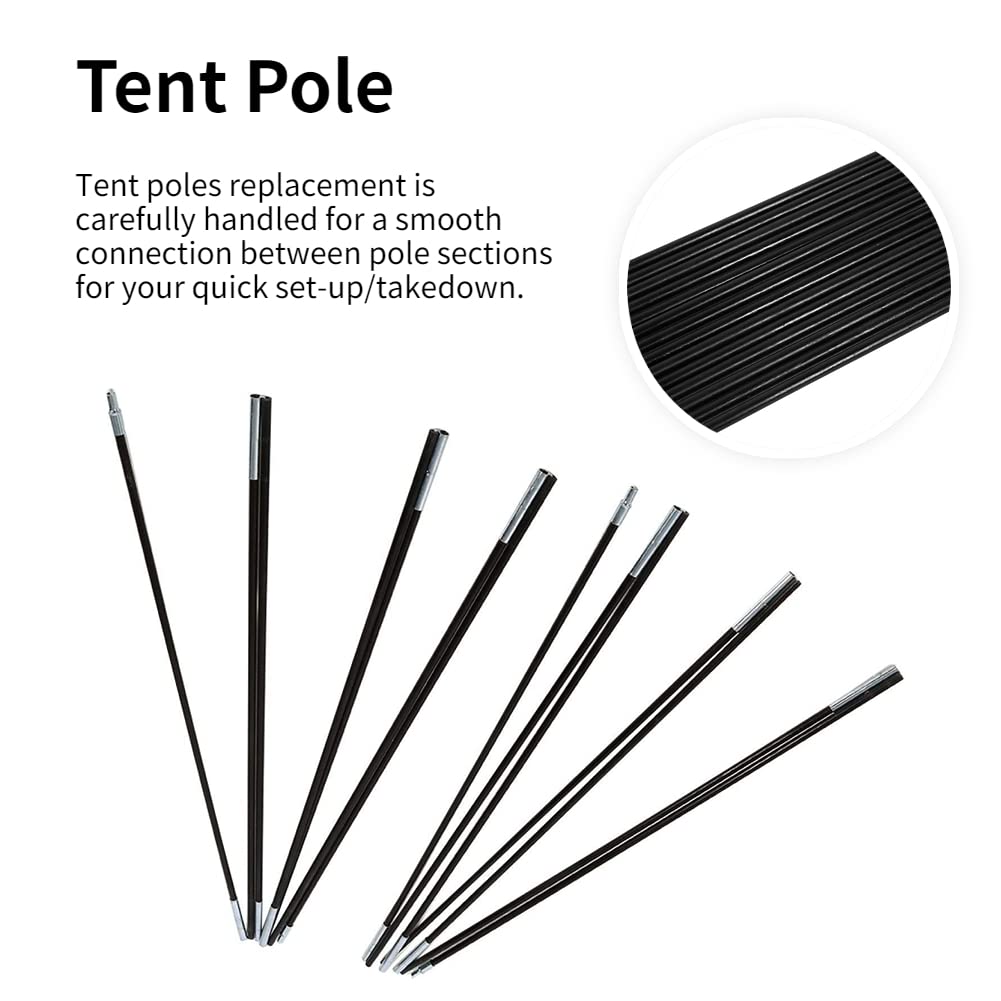 Tent Pole Support, 2 pcs 7 Sections Outdoor Camping Fiberglass Tent Pole Replacements Rod Double Tent Pole Support Frames Kit Tent Support Replacement Accessories for Camping Backpacking Hiking