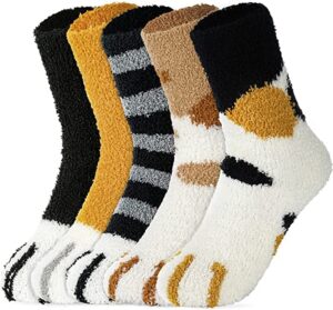 5 pairs fuzzy socks for women - warm cat socks fluffy socks winter plush slipper socks cat socks women