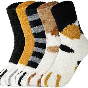 5 Pairs Fuzzy Socks for Women - Warm Cat Socks Fluffy Socks Winter Plush Slipper Socks Cat Socks Women