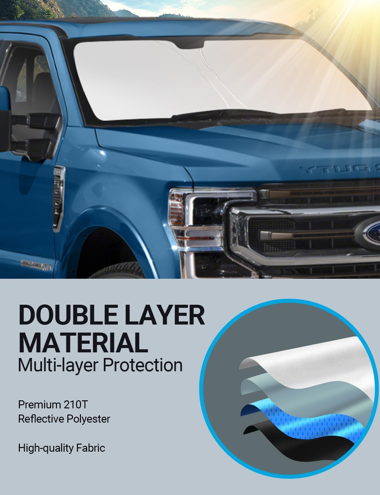 Proadsy 2024 Upgrade Front Windshield Sun Shade Foldable Sunshade Protector Custom Fit 2017-2024 Ford Super Duty F-250 F250 F-350 F350 F-450 F450 F-550 F550 2Door 4Door Pickup Accessories