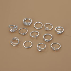 ABDOT 12PCS Adjustable Stackable Thumb Open Rings Set for Women Silver Plated Knuckle Stacking Rings Set Boho Vintage Finger Rings S