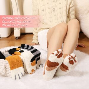 5 Pairs Fuzzy Socks for Women - Warm Cat Socks Fluffy Socks Winter Plush Slipper Socks Cat Socks Women