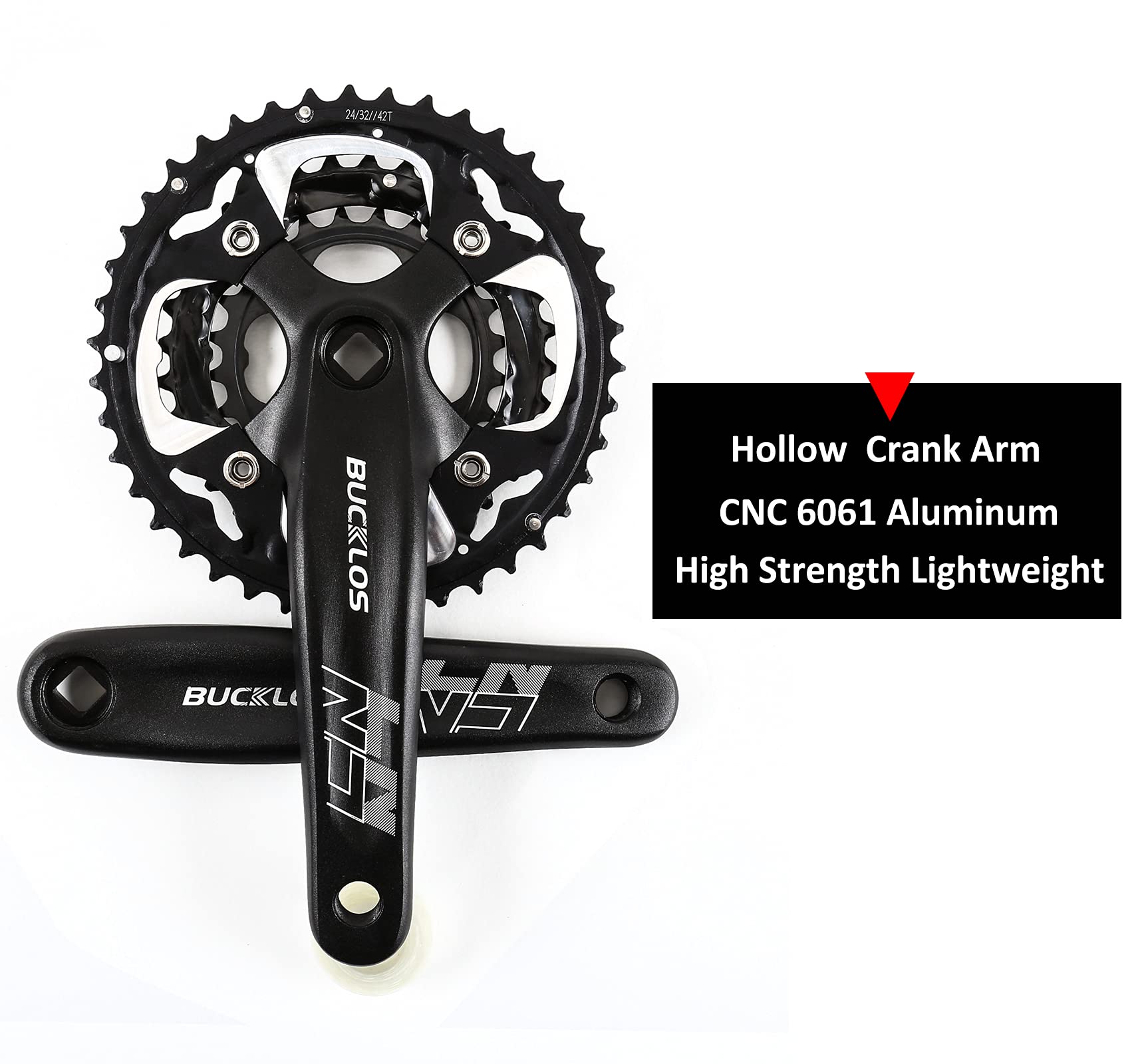 BUCKLOS Double/Triple 64/104 BCD Square Taper Bike Crankset - 2x/3x Mountian Bike MTB 170mm Bicycle Cranksets with 22/24/26/32/38/42/44T Chainring for 8/9/10 Speed